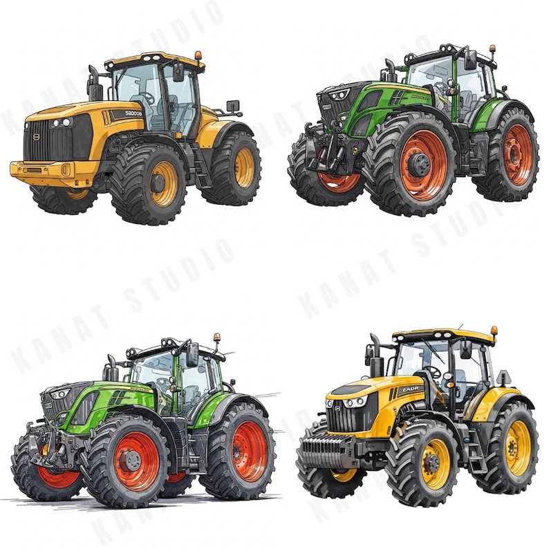 Watercolor Tractor Clipart Set: 25 PNG Farm Vehicle Graphics (digital ...