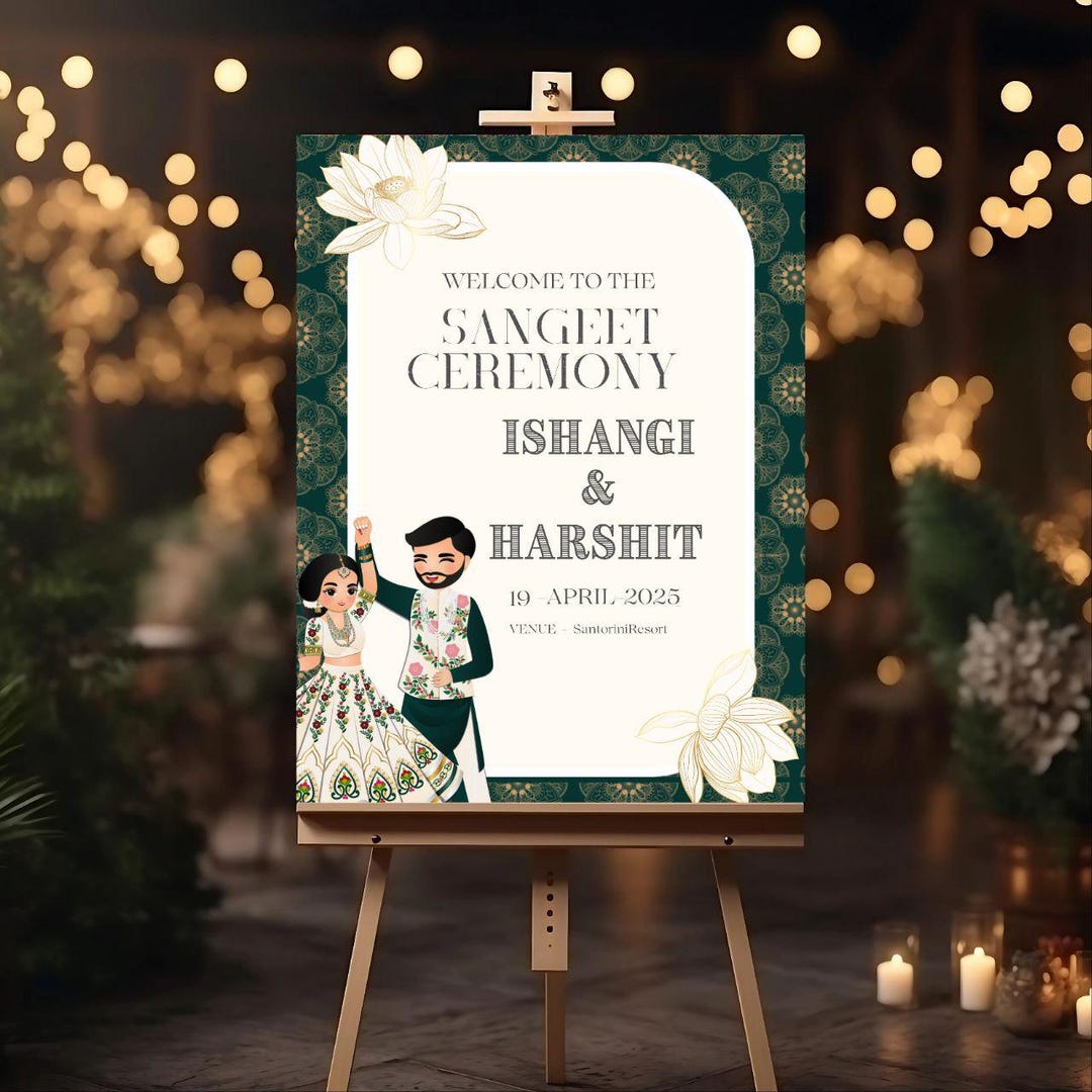 Editable Sangeet Welcome Sign Template, Indian Bride Groom Canva Design ...