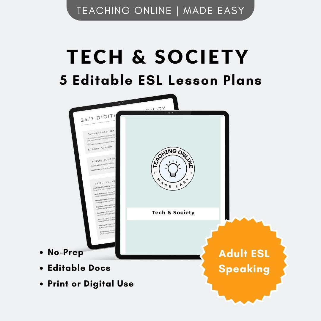 Editable ESL Conversation Lessons – Tech and Society | Adult Speaking ...