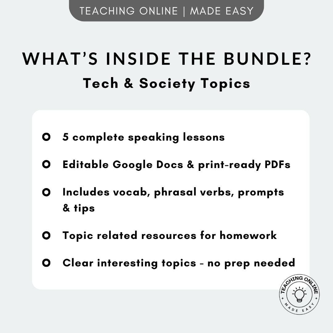 Editable ESL Conversation Lessons – Tech & Society 2 | Adult Speaking ...