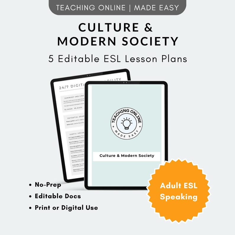 Editable ESL Conversation Lesson Plans – Culture & Modern Society ...