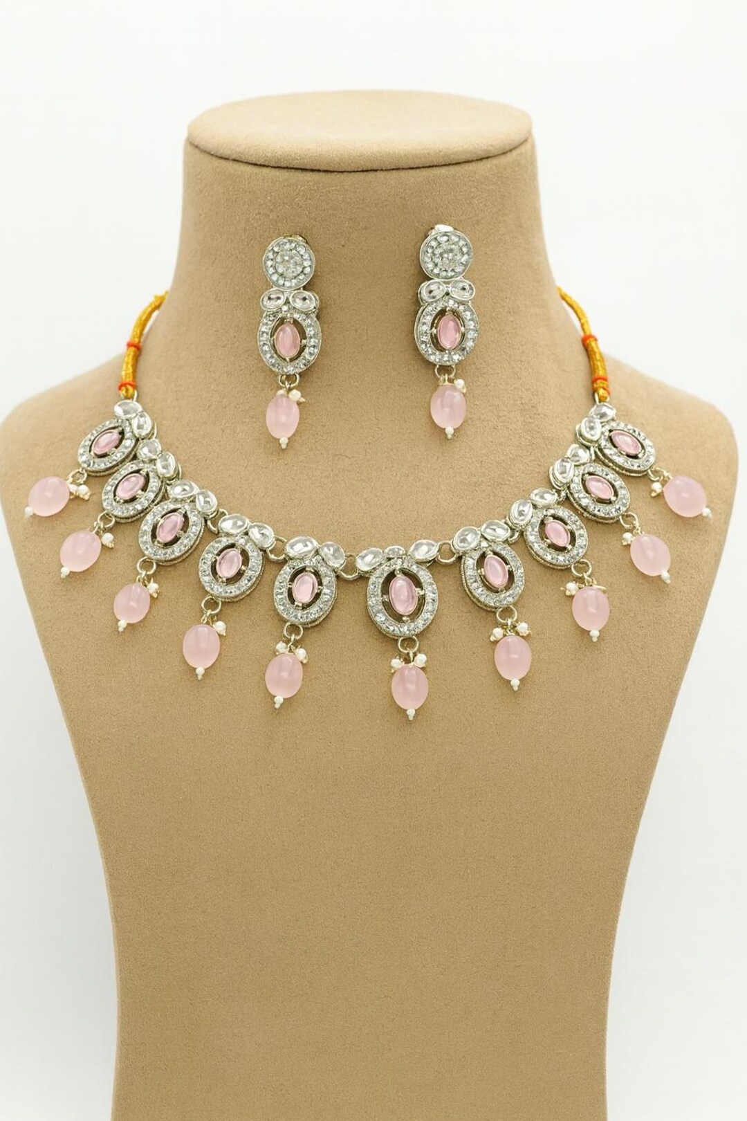 Peach Stone Gold Plated Necklace and Earrings Bridal Jewelry - Etsy