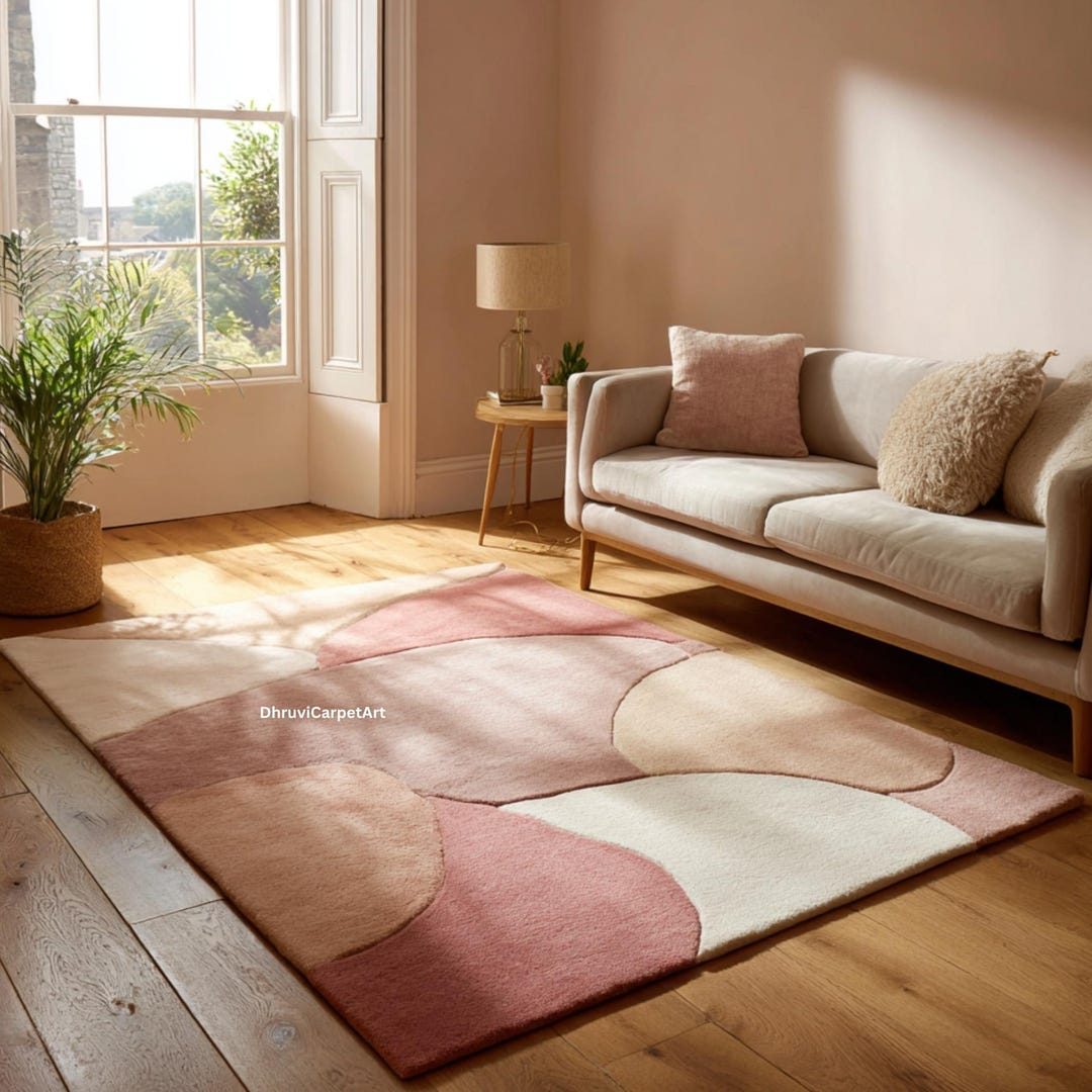 Modern Pink Abstract Rug | Hand-tufted Wool Carpet in Blush, Rose ...