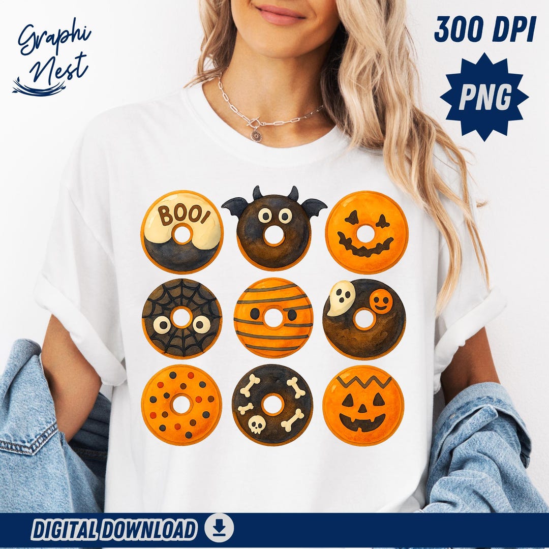 Spooky Halloween Donuts Clipart: Fall Sublimation Design (PNG Digital ...