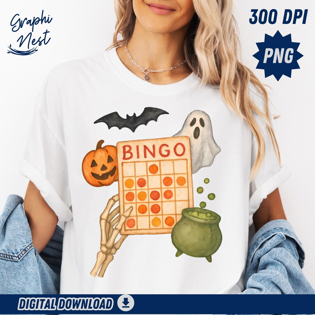 Halloween Bingo PNG, Skeleton Hand Holding Bingo Card Graphic, Spooky ...