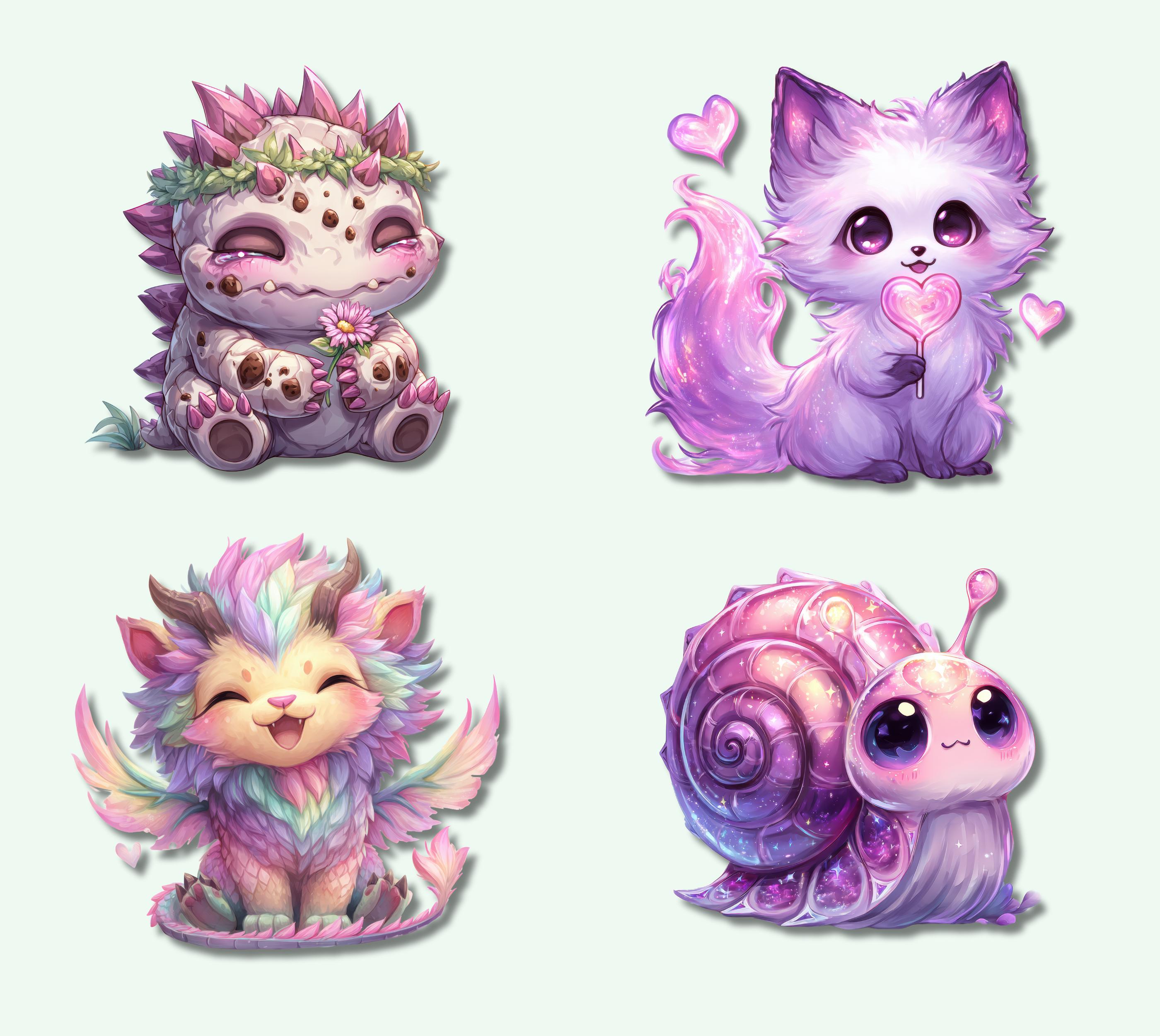 30 Magical Kawaii Fantasy Animals, Clipart Bundle Cute Whimsical ...