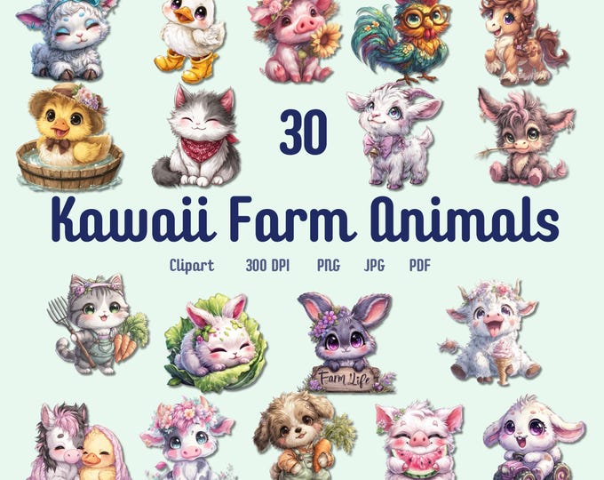 Kawaii Forest and Farm Animals PNG Bundle - Etsy Canada