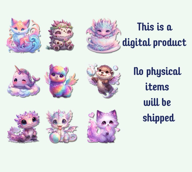 30 Magical Kawaii Fantasy Animals, Clipart Bundle Cute Whimsical ...