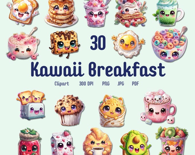 Kawaii Breakfast PNG Bundle - Etsy Canada