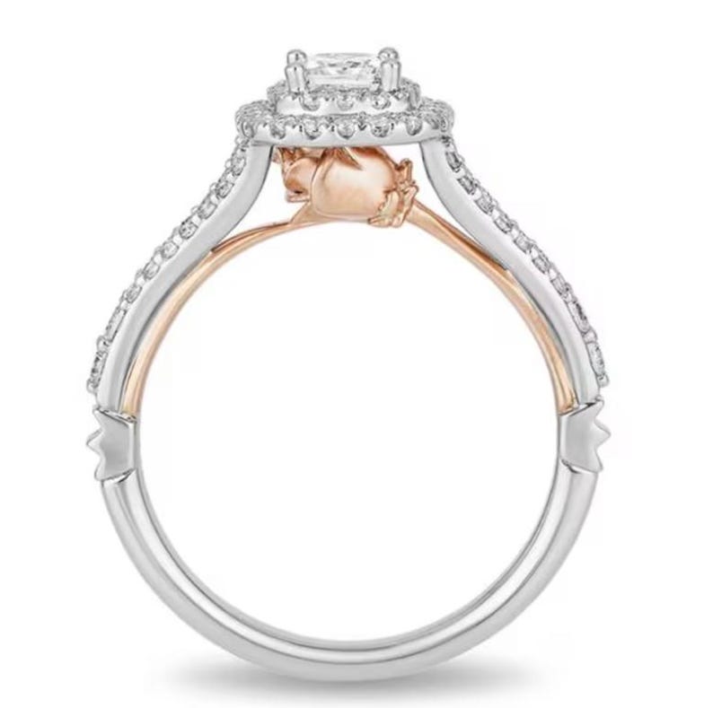 Disney Enchanted, Disney Belle Ring, Princess Cut With Round Dual Halo ...