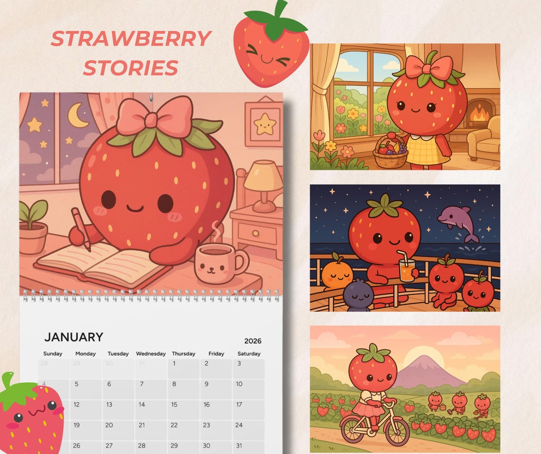 Kawaii Strawberry Calendar 2026 | Cute Nature Art Calendar | Eco ...