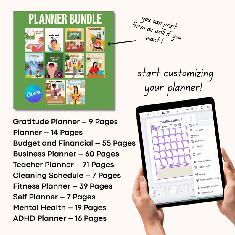 Editable Digital Planner Canva Template: Hyperlinked Printable Planners ...