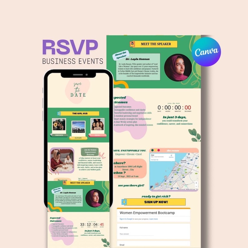 Editable RSVP Website Template: Canva Business Event Invitation, Event ...