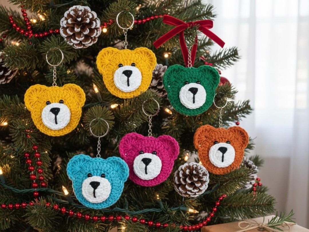 Crochet Teddy Bear Keychain Pattern PDF- Amigurumi Mini Bear Face ...