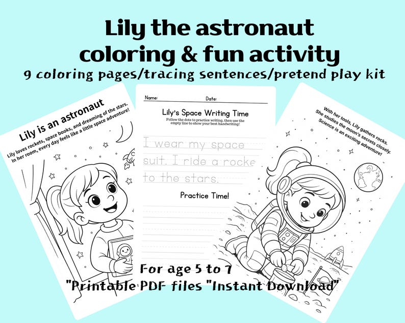 Astronaut Coloring Book for Kids- Lily the Astronaut PDF | Day of ...