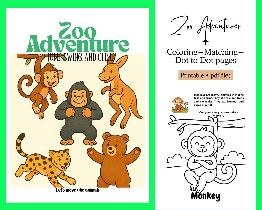 Zoo Animal Coloring Book for Toddlers: Jungle Adventure Printable ...
