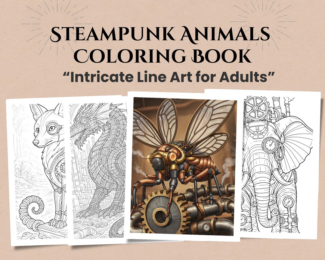 Steampunk Animals Coloring Book | 20 Pages | Intricate Mechanical ...