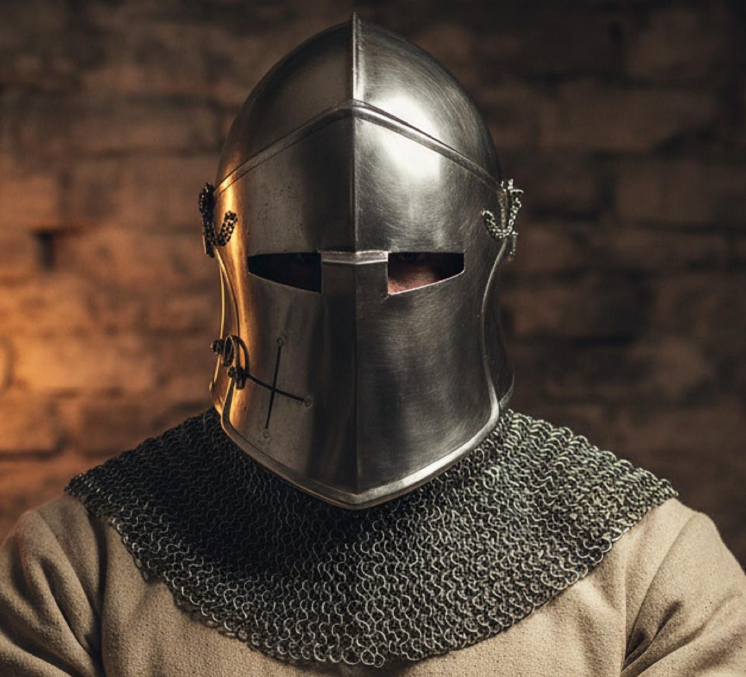 Medieval Knight Barbuta Helmet - 18 Gauge Steel Renfaire Armor Costume ...