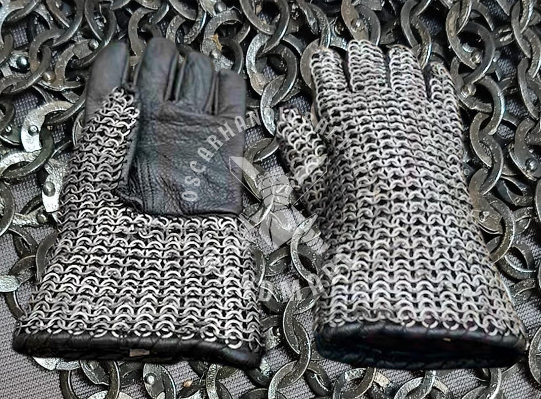 9mm Riveted Chainmail Gloves - Flat Ring Steel Gauntlets for Medieval ...