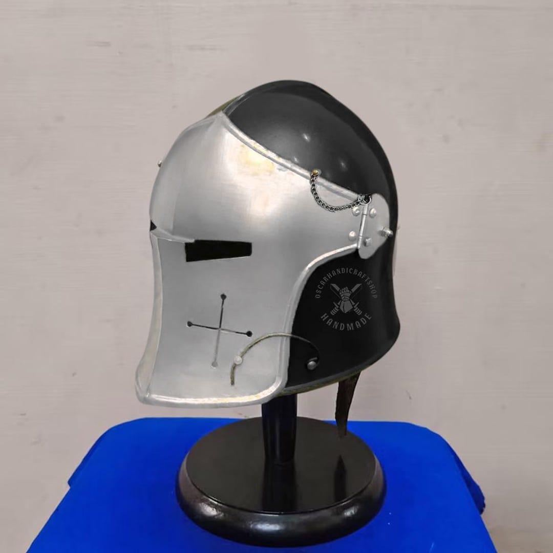 Medieval Knight Barbuta Helmet Black & Silver - 18 Gauge Steel Renfaire ...