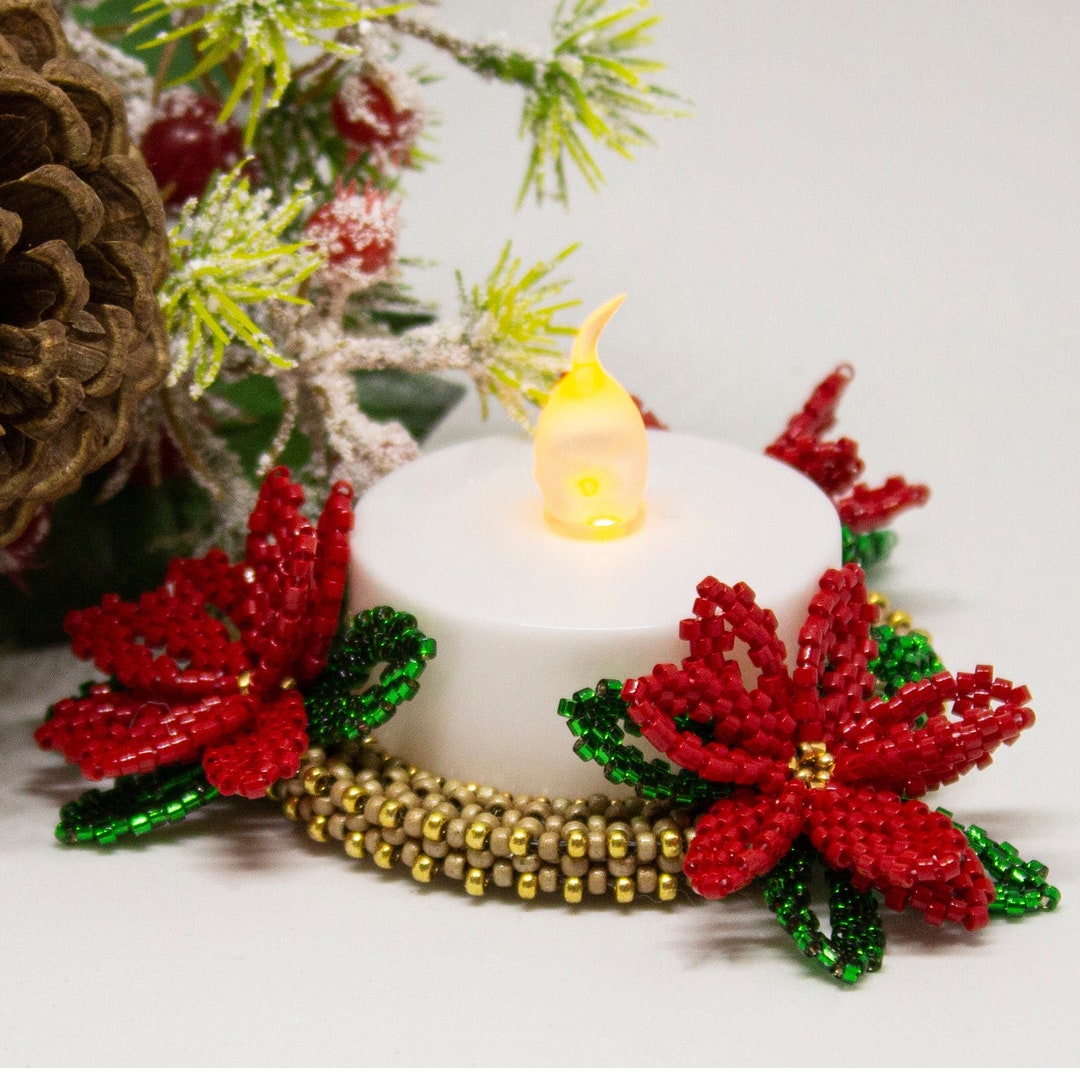 Beading Pattern - Tutorial - Poinsettia - Tea Light Holder - Peyote - Etsy