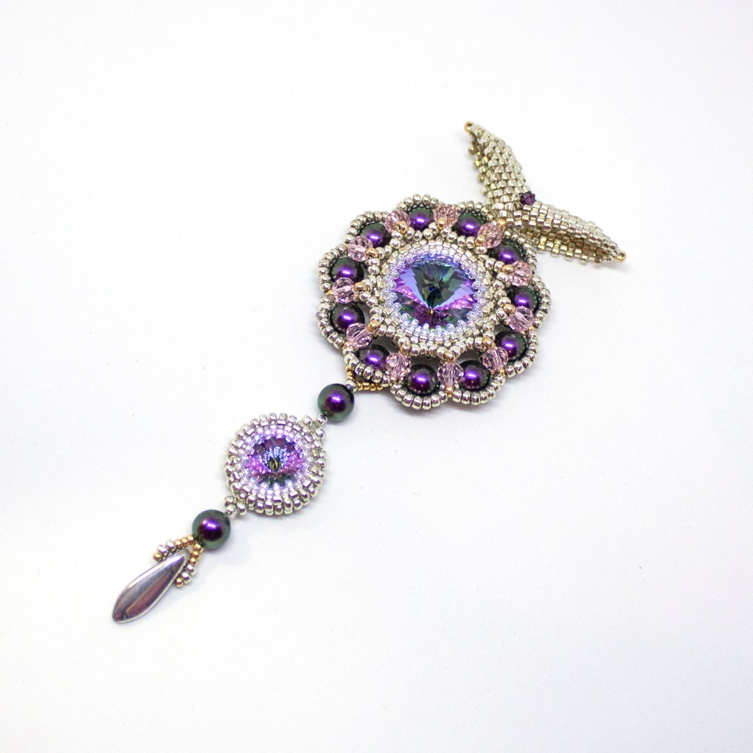 Beading Pattern - Tutorial - Rivoli Bezel - Pendant - Cosmic Pendant ...