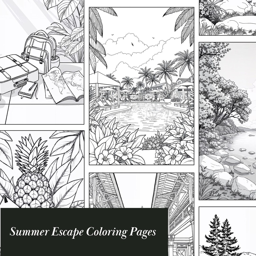 Summer Escape Coloring Pages – 10 Printable Sheets of Tropical Travel ...