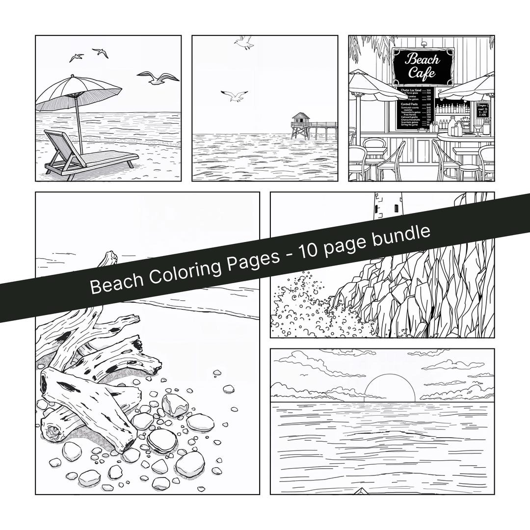 Beach Coloring Pages – 10 Printable Ocean & Summer Scenes for Adults ...