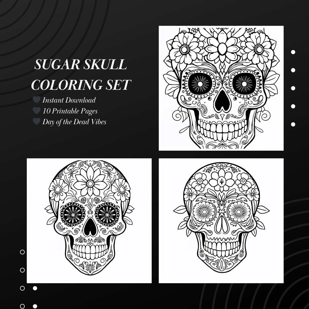 Sugar Skull Coloring Pages – 10 Printable Día De Los Muertos Skull ...