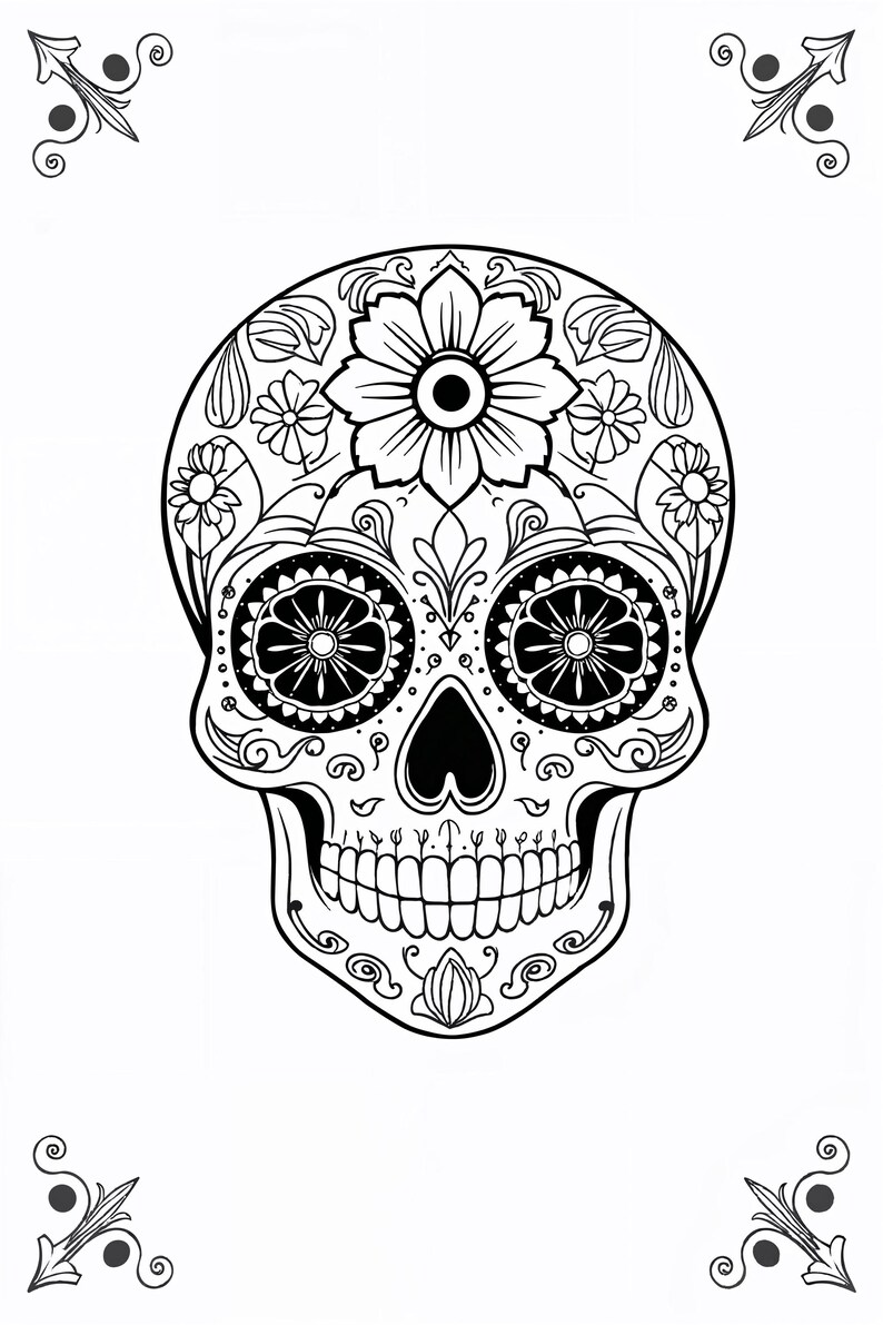 Sugar Skull Coloring Pages – 10 Printable Día De Los Muertos Skull ...