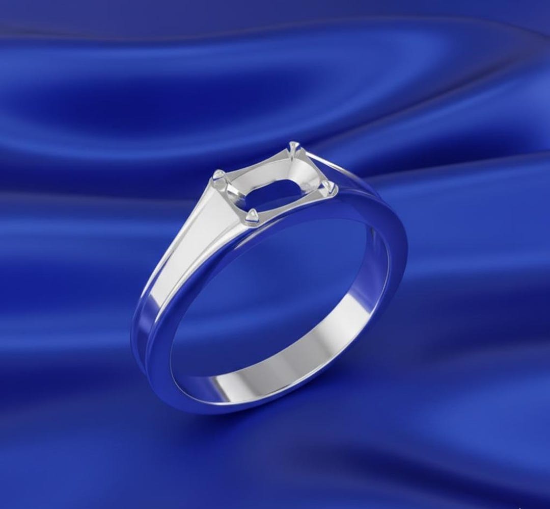 Sterling Silver Bezel Ring Setting, 7x9mm Rectangle Blank Unisex Ring ...