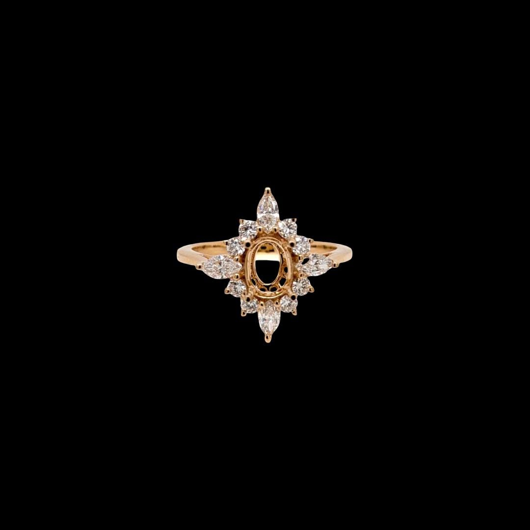 North Star Ring Setting, CZ Halo in Gold Plated Engagement Ring, Oval ...