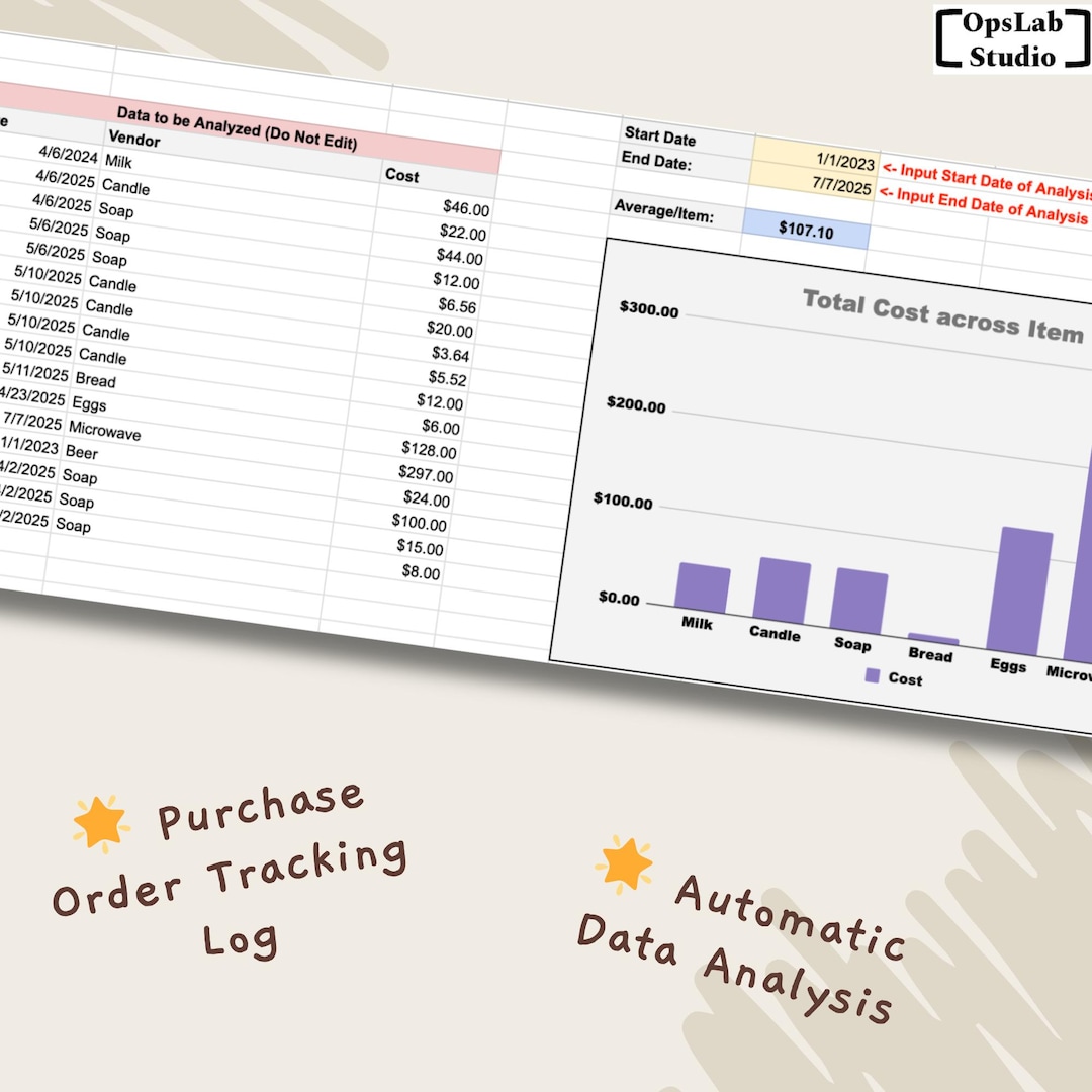 Procurement Tracker Google Sheet | PO Log, Vendor Database - Etsy