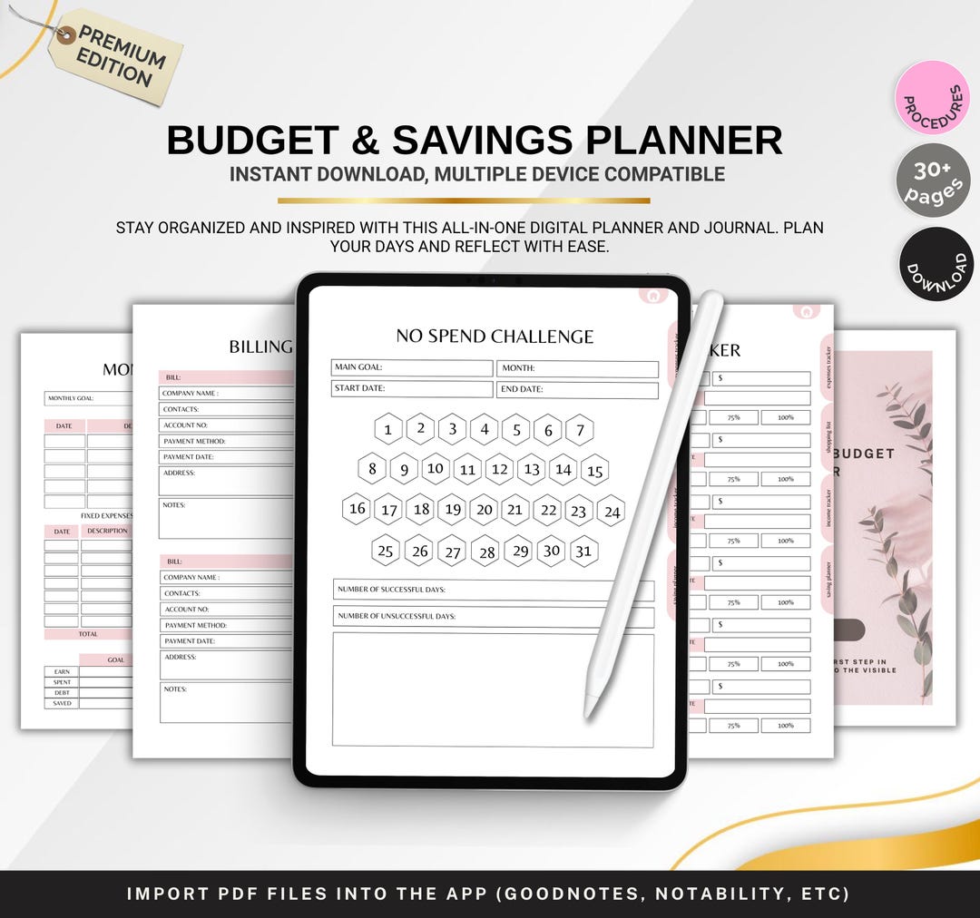 Budget and Savings Planner Printable, Monthly Expense Tracker, Debt ...