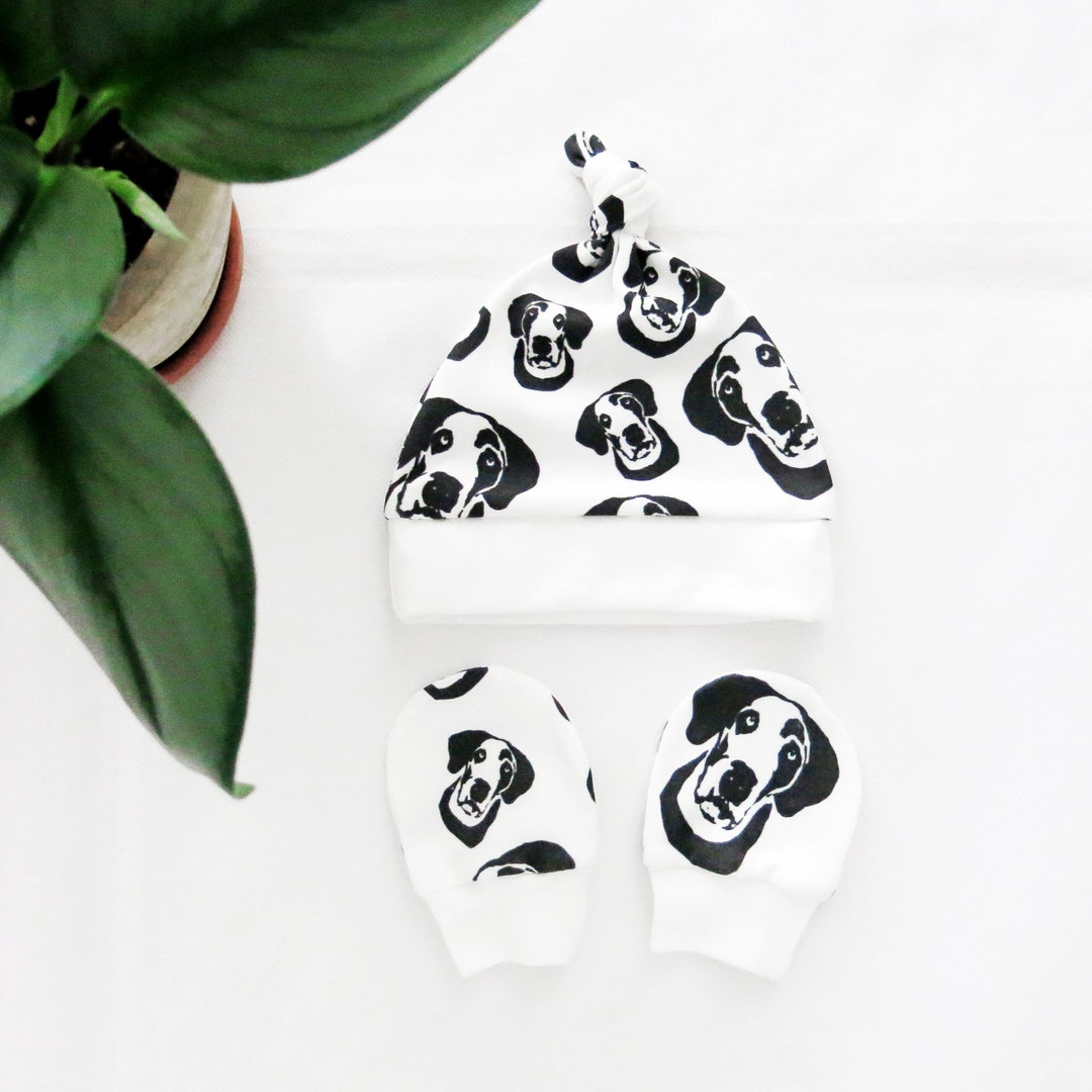 Great Dane Print Baby Hat and No Scratch Mittens, Dog Themed Baby ...