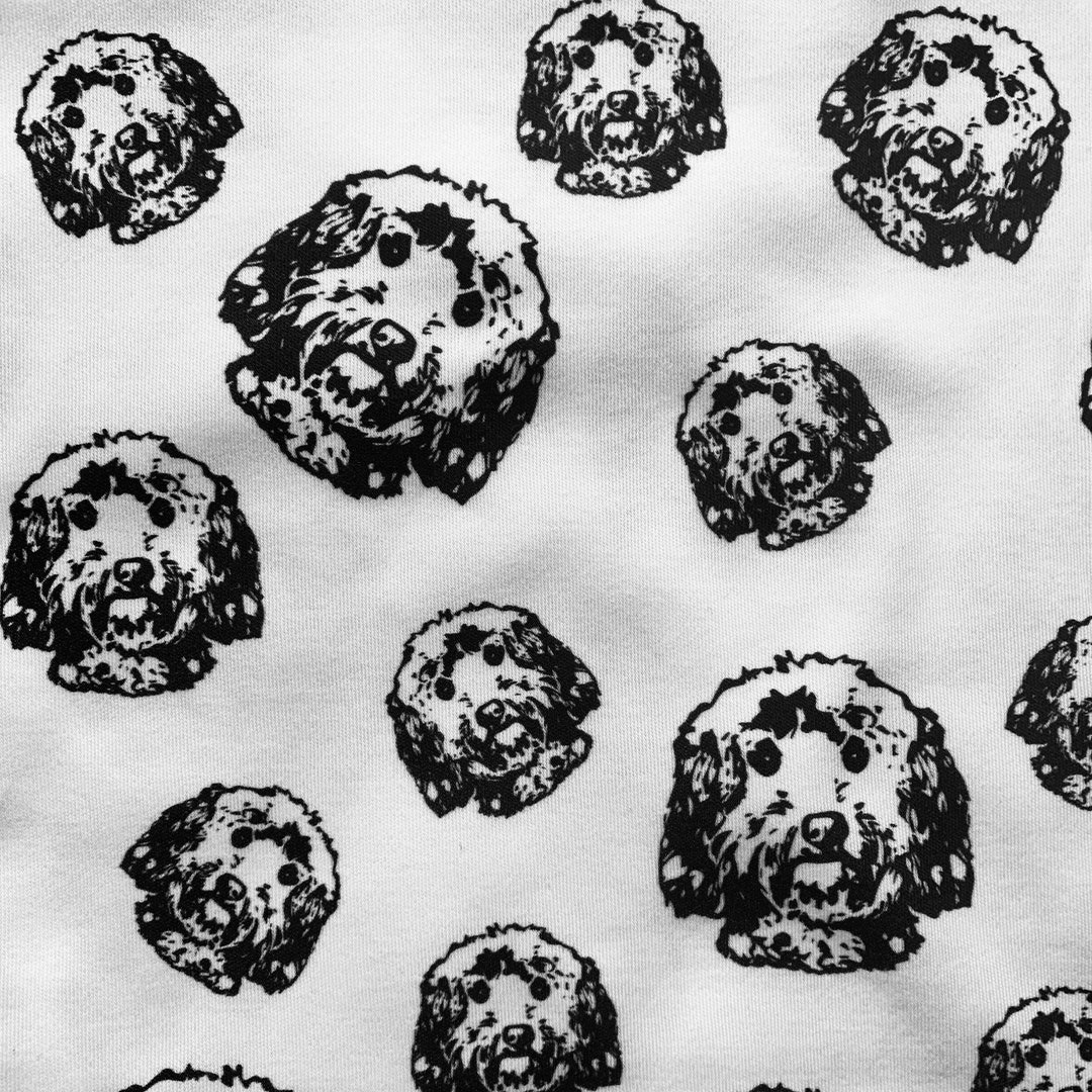 Organic Cotton Knit Fabric With Cockapoo Dog Print, Size 20x40 / 50 X ...