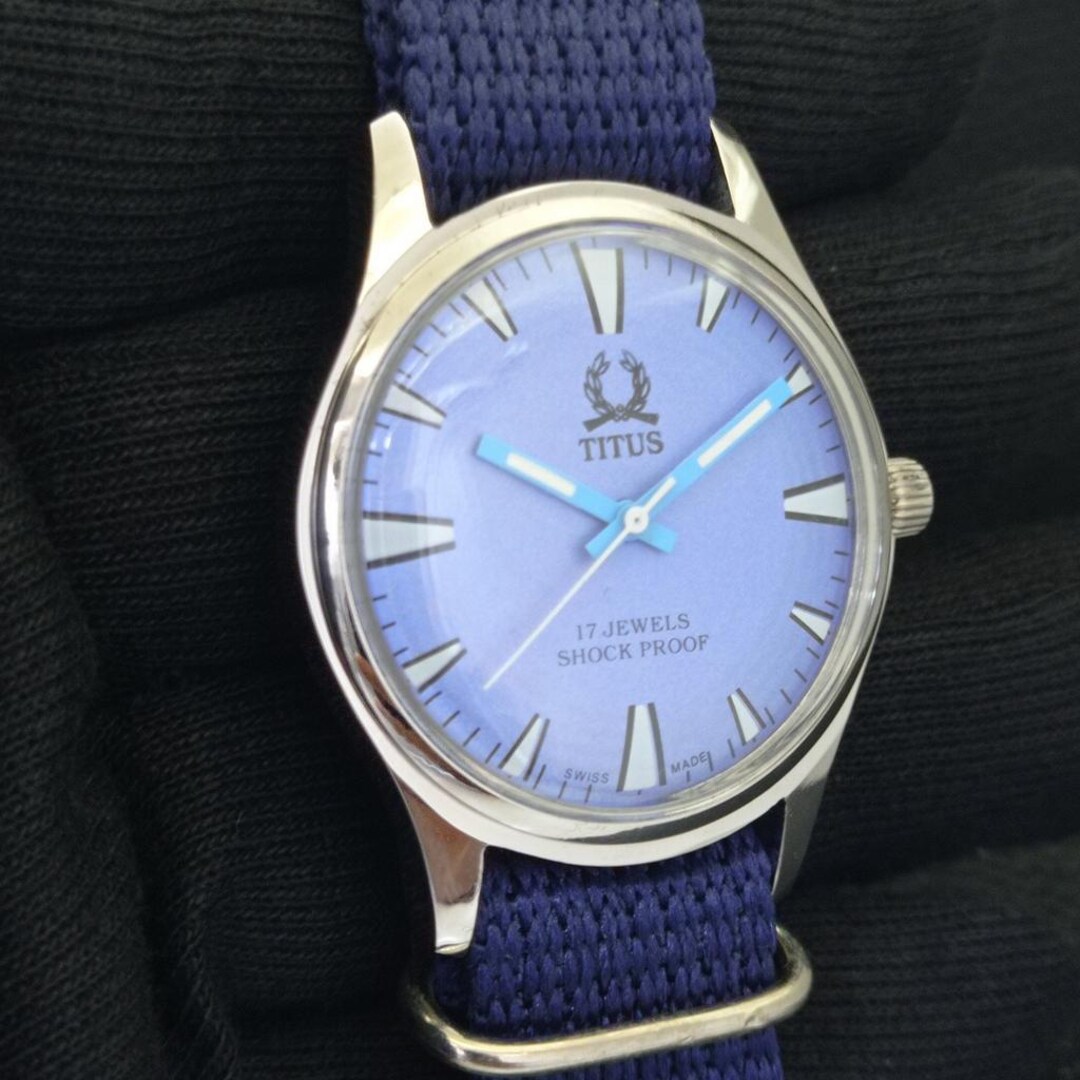 Vintage Titus Hand-winding Swiss Mens Refurbished Sky Blue Color Dial ...