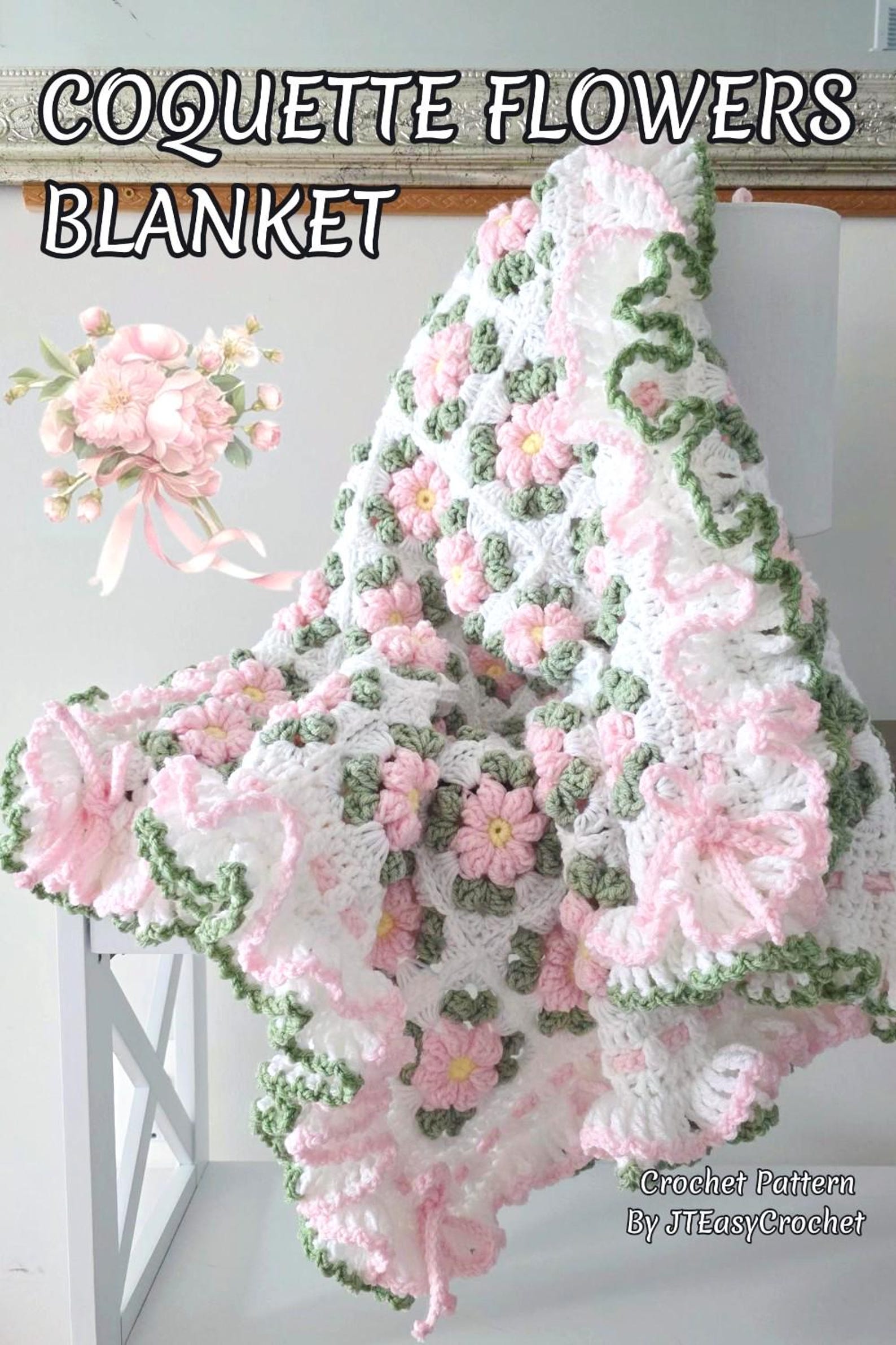 Crochet Pattern & VIDEO, Coquette Flowers Baby Blanket, Floral Granny ...