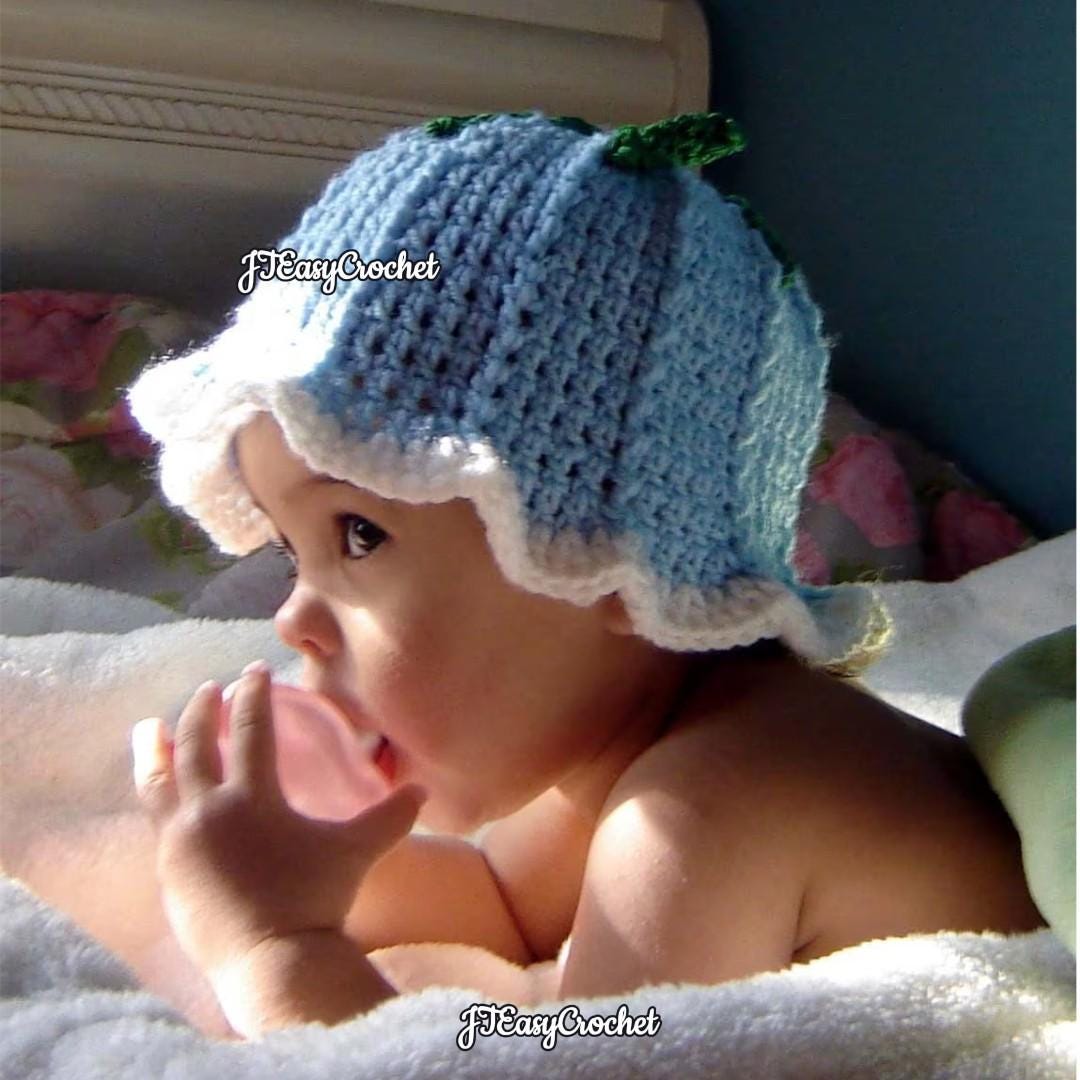 Crochet Flower Hat Pattern, Crochet Tulip Hat, Blue Bell Hat, Sprig ...