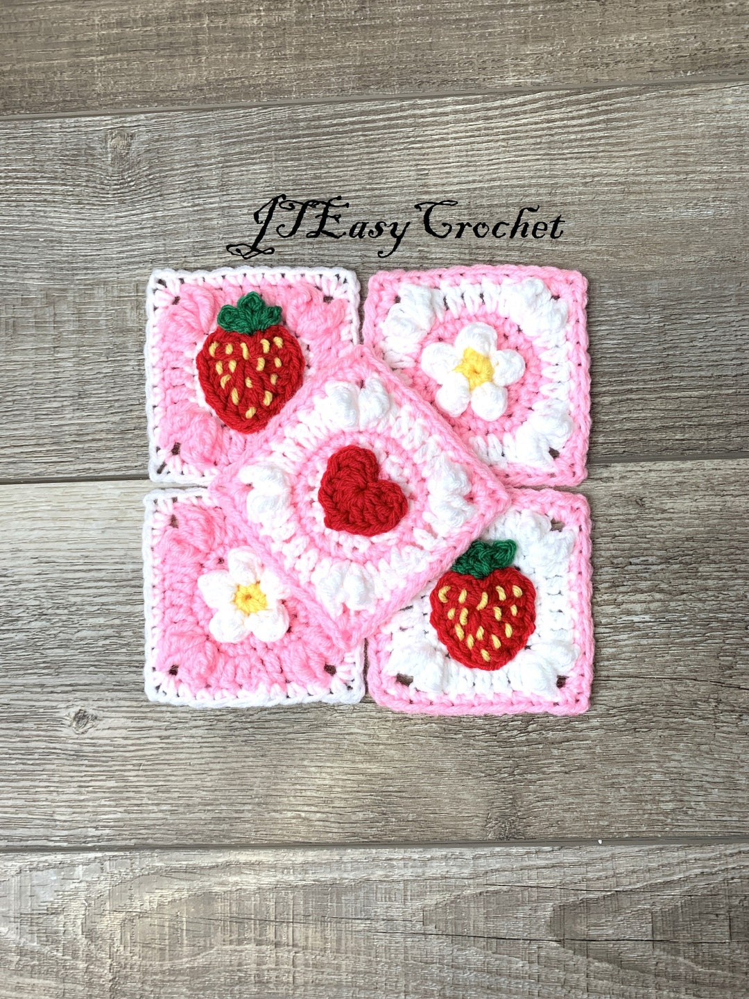 Strawberry Granny Square, Crochet Pattern Bundle, Afghan Block ...