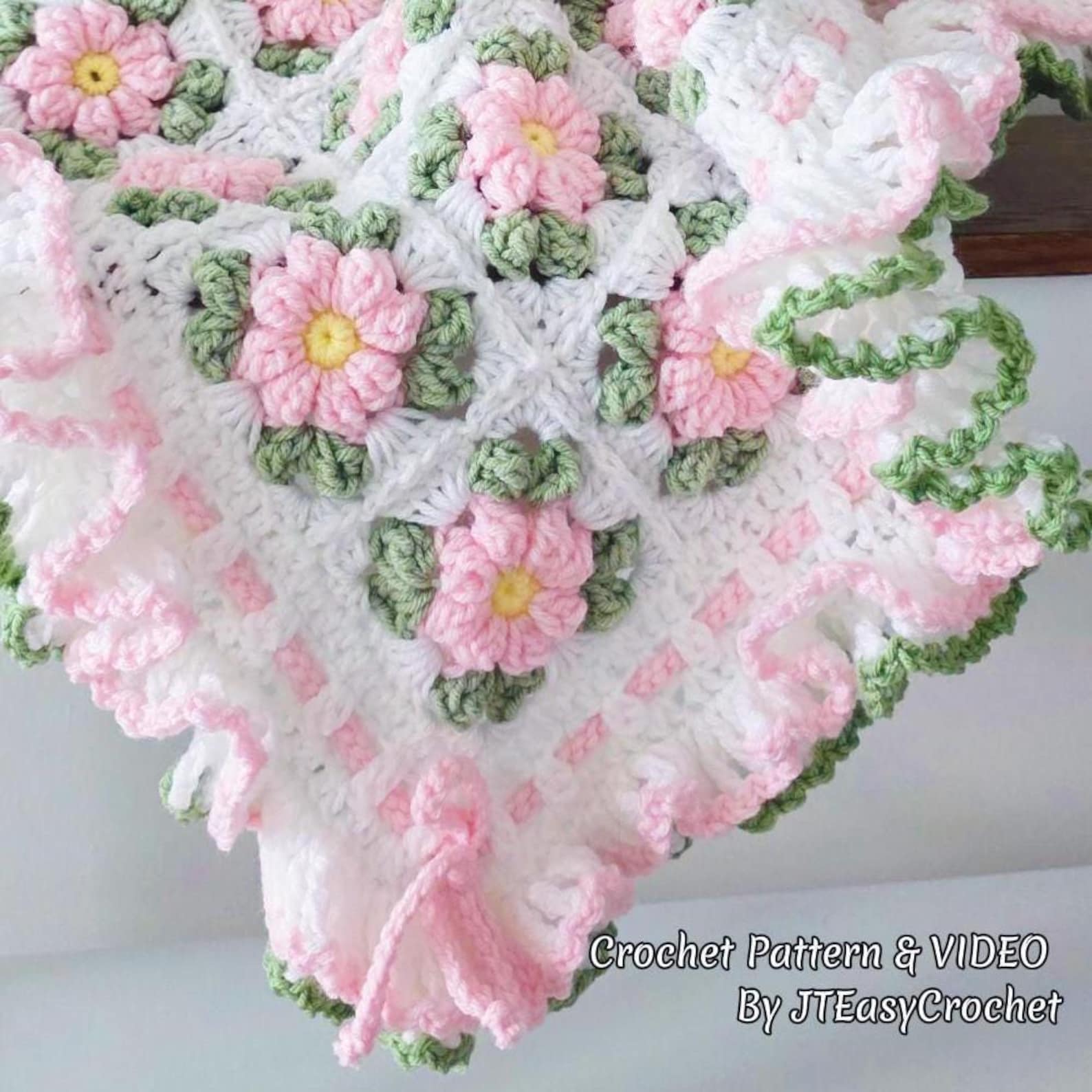 Crochet Pattern & VIDEO, Coquette Flowers Baby Blanket, Floral Granny ...