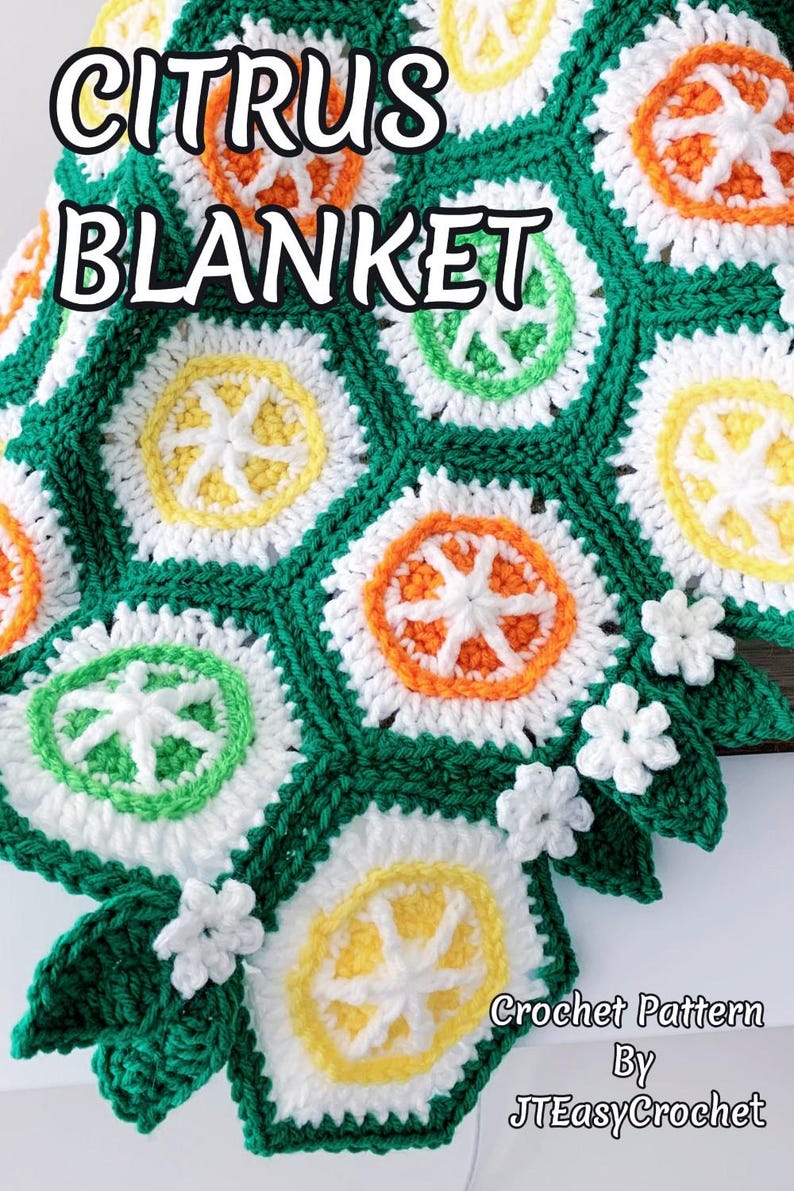 Easy Crochet Pattern, Citrus Slices Granny Hexagon Blanket Throw ...