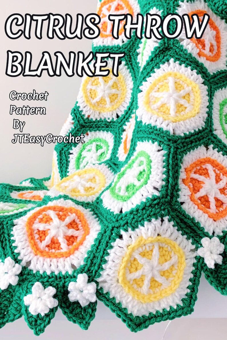 Easy Crochet Pattern, Citrus Slices Granny Hexagon Blanket Throw ...
