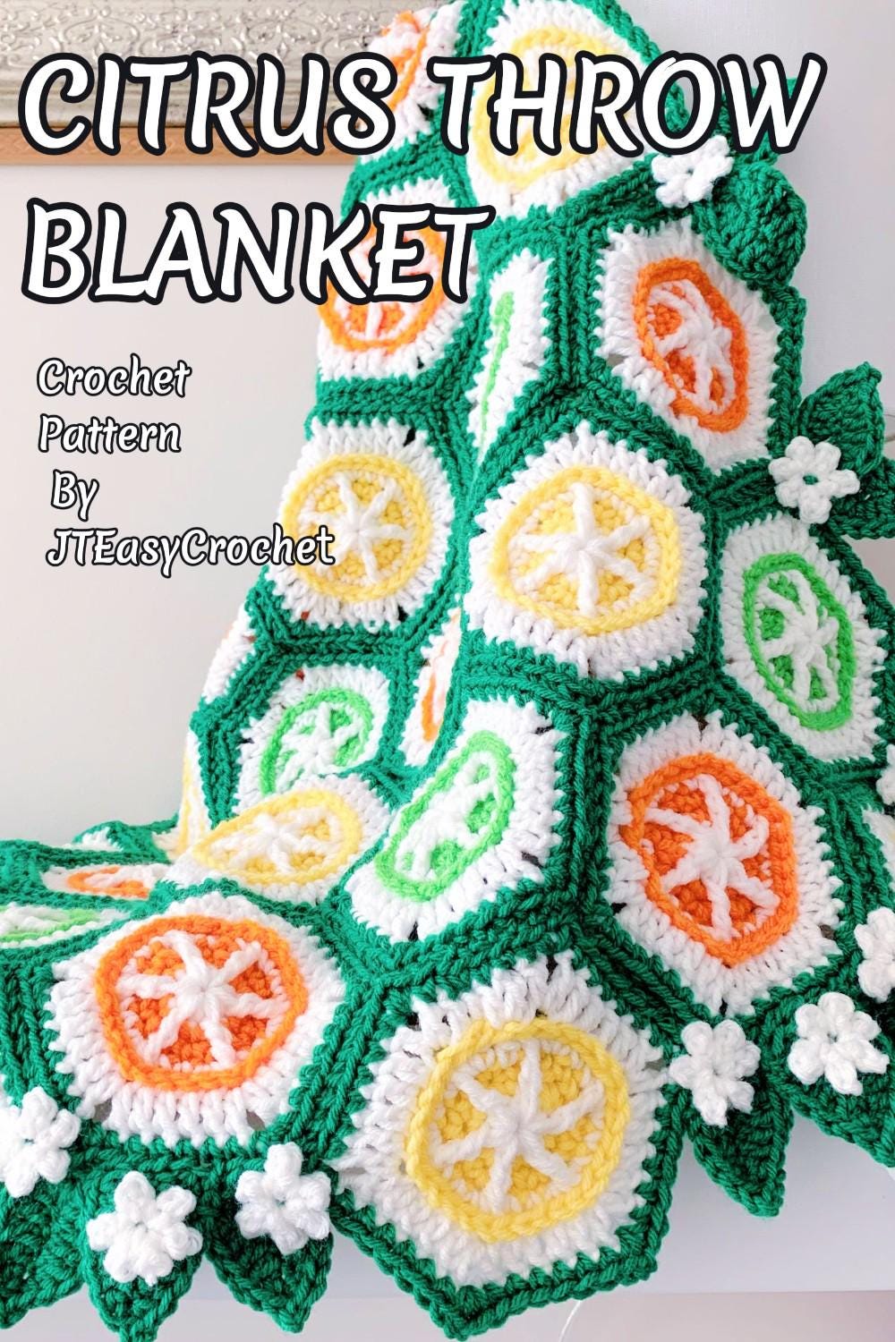 Easy Crochet Pattern, Citrus Slices Granny Hexagon Blanket Throw ...