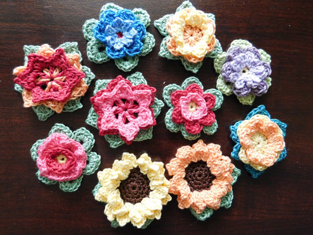 Set of 5 Patterns, Crochet Layered Flower Pattern, Crochet Applique ...