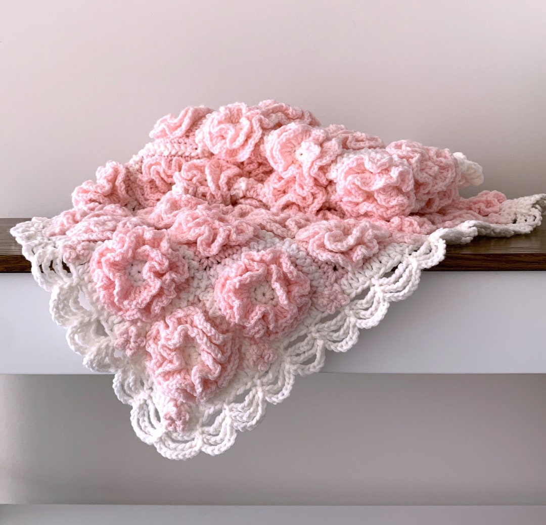 Ruffled Rose Baby Blanket Pattern, Crochet Flower Blanket, Pdf Pattern ...