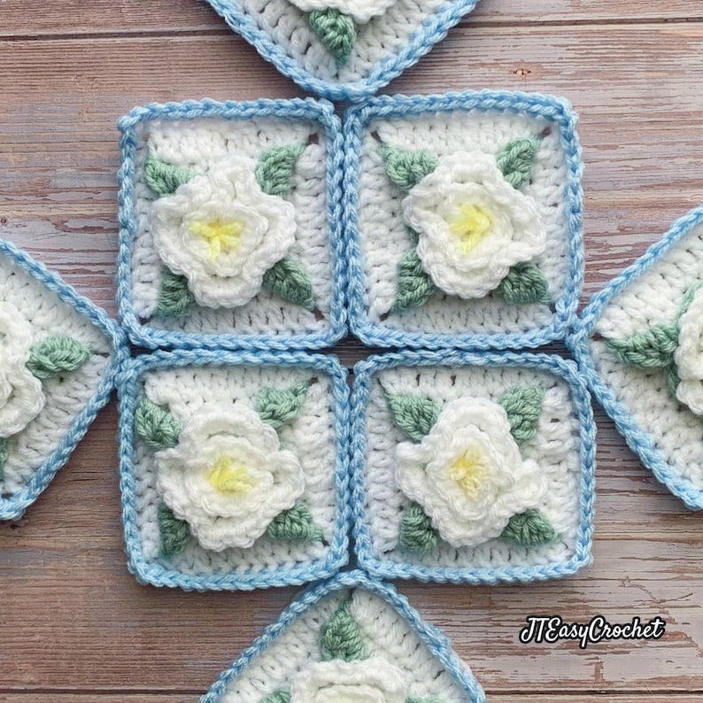 Crochet Pattern & VIDEO Gardenia Flower Granny Square, Boho Cottagecore ...