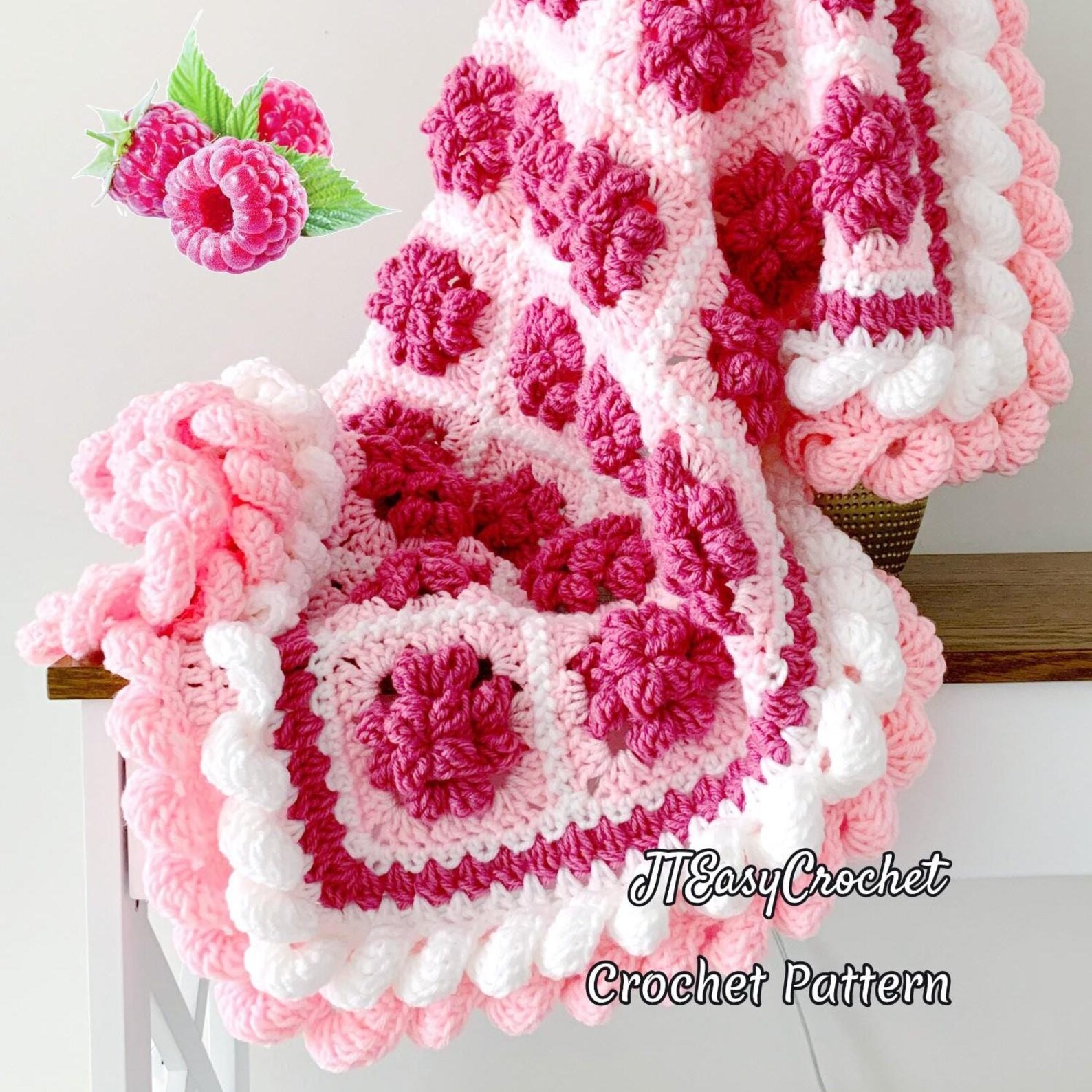 Raspberry Fruit Granny Squares Baby Blanket Crochet Pattern PDF Instant ...