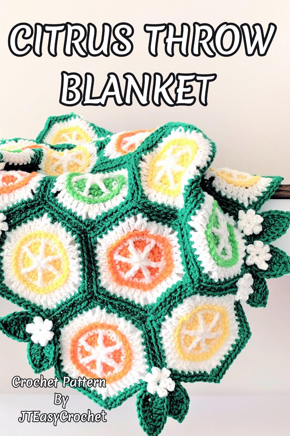 Easy Crochet Pattern, Citrus Slices Granny Hexagon Blanket Throw ...
