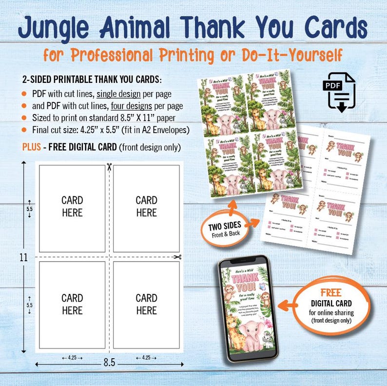 Jungle Animal Thank You Cards, Safari Birthday Fill-in-the-blank (print ...